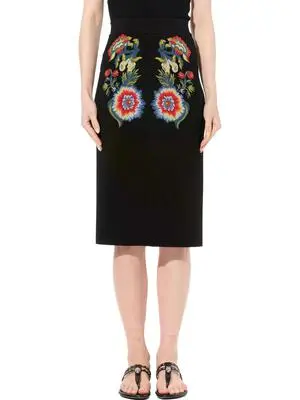 Alexander McQueen Floral Embroidered Pencil Skirt - Black