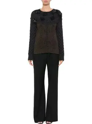 LANVIN Embroidered Floral Appliqué Cable-knit Sweater - Grey