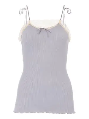 Chloé Chloé Lace-Trimmed Ribbed Cotton-Blend Top Grey