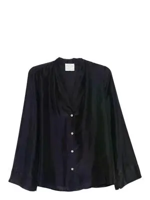 FORTE_FORTE Pleated V-neck Silk Shirt - Blue