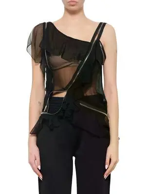 Givenchy One-shoulder Silk Top With Ruffles - Black