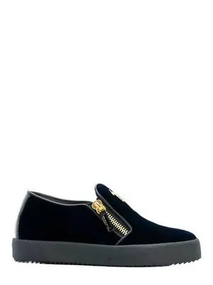 GIUSEPPE ZANOTTI Giuseppe Zanotti Navy Velvet And Leather Eve Slip-On Sneakers