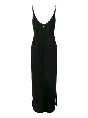 Off-White Ribbed Maxi Dress With Logo Detail - Black