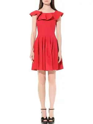 Alexander McQueen Ruffle Flared Mini Dress - Red