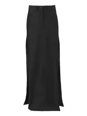 ALMAZ Raw Edge Side Slit Maxi Skirt - Black