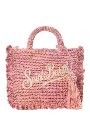 MC2 SAINT BARTH Ruffled Raffia Tote Bag With Embroidered Logo