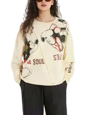 Desigual Mickey And Minnie Mouse Graphic Print Sweatshirt - Neutrals