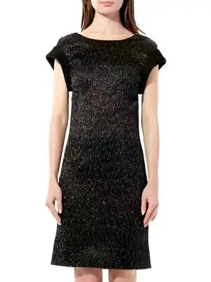 Balenciaga Boat Neck Cap Sleeve Mini Dress - Black