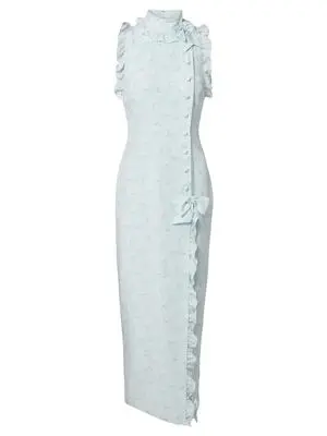 Alessandra Rich Ruffled Bow-detail Silk Maxi Dress - Blue