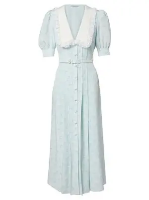 Alessandra Rich Floral Silk Midi Dress - Blue