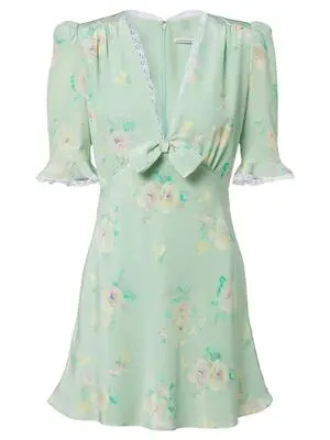 Alessandra Rich Lace-trimmed Floral Silk Minidress - Green