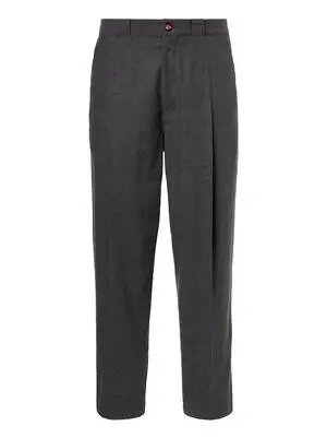 Brunello Cucinelli Wool, Cotton And Silk Tapered Trousers - Grey