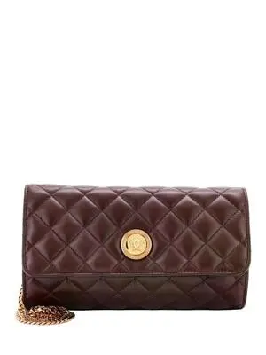 Versace Quilted Leather Crossbody Bag With Chain Strap - Brown