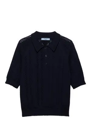 Prada Short-sleeved Openwork Cotton Polo Shirt - Navy