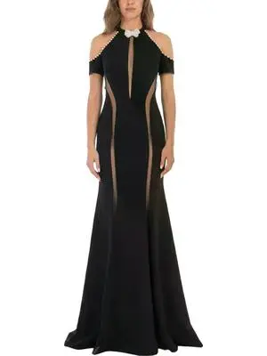 GATTINOLLI BY MARWAN Halter Neck Mermaid Gown - Black