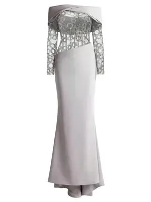 GATTINOLLI BY MARWAN Off-shoulder Sequined Gown - Grey