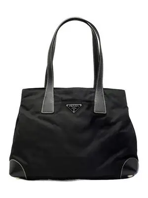 Prada Saffiano Trimmed Tessuto Shopper Tote Bag - Black