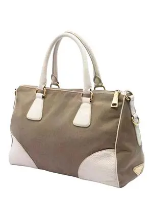 Prada 2013-2026 Vitello Daino Trimmed Canvas Canapa Logo Satchel - Brown