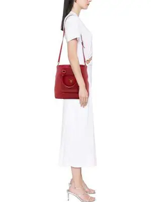 Prada 2010-2026 Vitello Daino Front Pocket Convertible Tote Satchel - Red