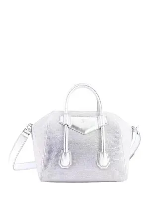 Givenchy Antigona Lock Bag Crystal Embellished Satin Mini Satchel - Silver