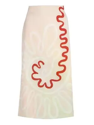 CALA DE LA CRUZ A-line Linen Skirt With Abstract Print - Neutrals