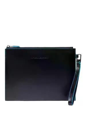PIQUADRO Leather Clutch Bag With Logo Plaque - Black