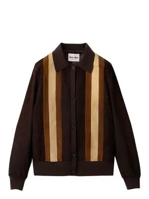 Miu Miu Suede Striped Jacket - Coffee