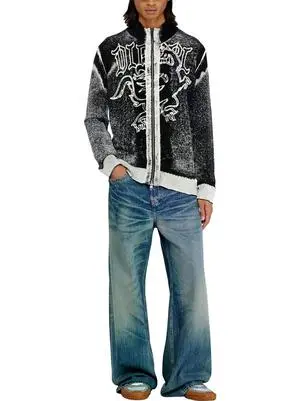 DIESEL® Diesel Graphic-Print Zip-Up Cardigan Black