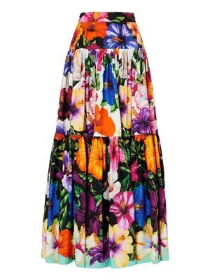 Dolce & Gabbana Floral Tiered Cotton Maxi Skirt - Multicoloured