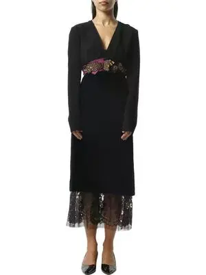 LANVIN Crystal-embellished Lace-trimmed Velvet Dress - Blue