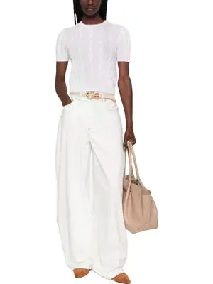 Ralph Lauren Off-white Cashmere Cable Knit Short Sleeve T-shirt - Neutrals