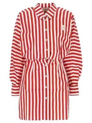 Fiorucci Striped Cotton Shirt Dress - Red