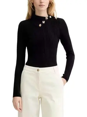 Guess Button-detail Cable-knit Sweater - Black