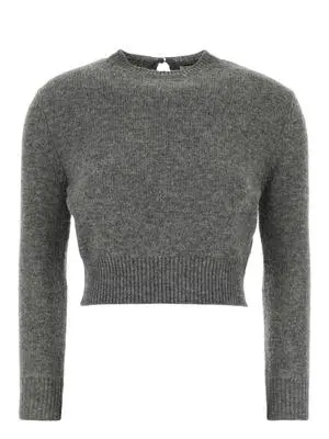 JIL SANDER Wool Blend Ribbed Knit Crew Neck Sweater - Grey