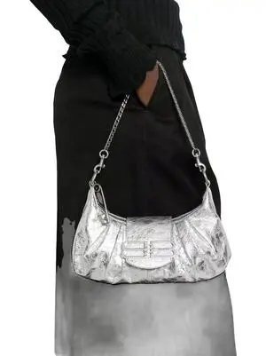 Balenciaga Pamela Metallised-leather Shoulder Bag - Silver