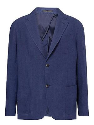 Emporio Armani Single-breasted Two-button Linen Blazer - Outer Space