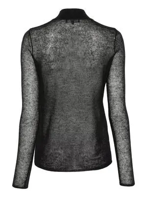 Barbara Bui Sheer Finish Mock Neck Long Sleeve Top - Black