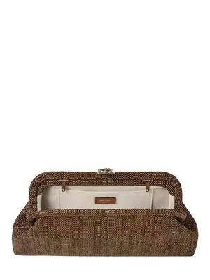 JIMMY CHOO Jimmy Choo Skylar Raffia Clutch Bag With JC Clasp Brown