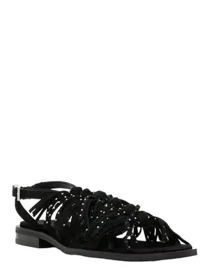 Ash Panic Studded Fringed Sandals - Black