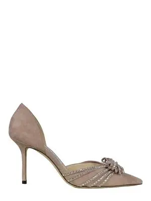 JIMMY CHOO Crystal-embellished Bow Detail Pumps - Neutrals