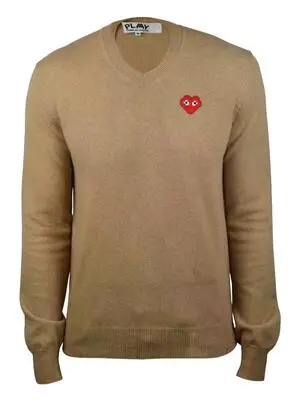 Play Comme Des Garcon Comme Des Garçons Play Heart Appliqué V-Neck Sweater Neutrals