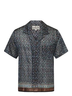 KARTIK RESEARCH Pattern Camp-collar Silk Shirt - Algae