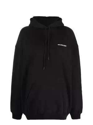 Balenciaga Logo Print Medium Fit Hoodie - Black