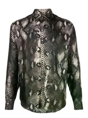Roberto Cavalli Snakeskin-print Silk Shirt - Black