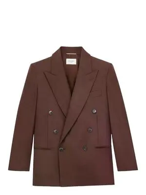 Saint Laurent Peak Lapel Double Breasted Jacket - Brown