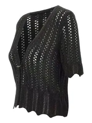 KAOS Openwork Knit Cropped Cardigan - Black