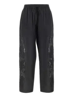BOSS BOSS Trika Embroidered Ramie Trousers Black