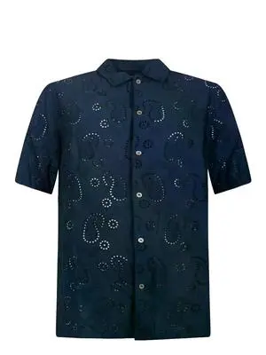 MC2 SAINT BARTH Broderie-anglaise Paisley-pattern Shirt - Blue
