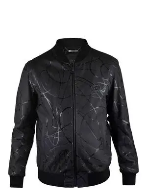 Philipp Plein Python-effect Leather Bomber Jacket - Black