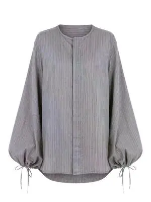 ROBERTO COLLINA Pinstripe Puff Sleeve Cotton Blouse - Brown